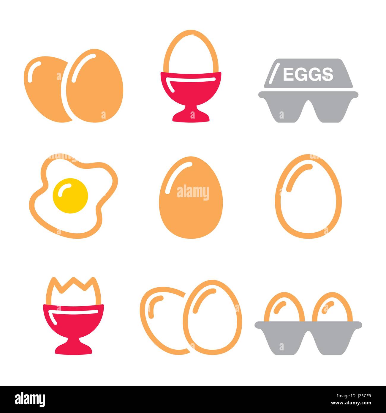 Eggs icons, fried egg, egg box - breakfast icons set Stock Vector Image ...