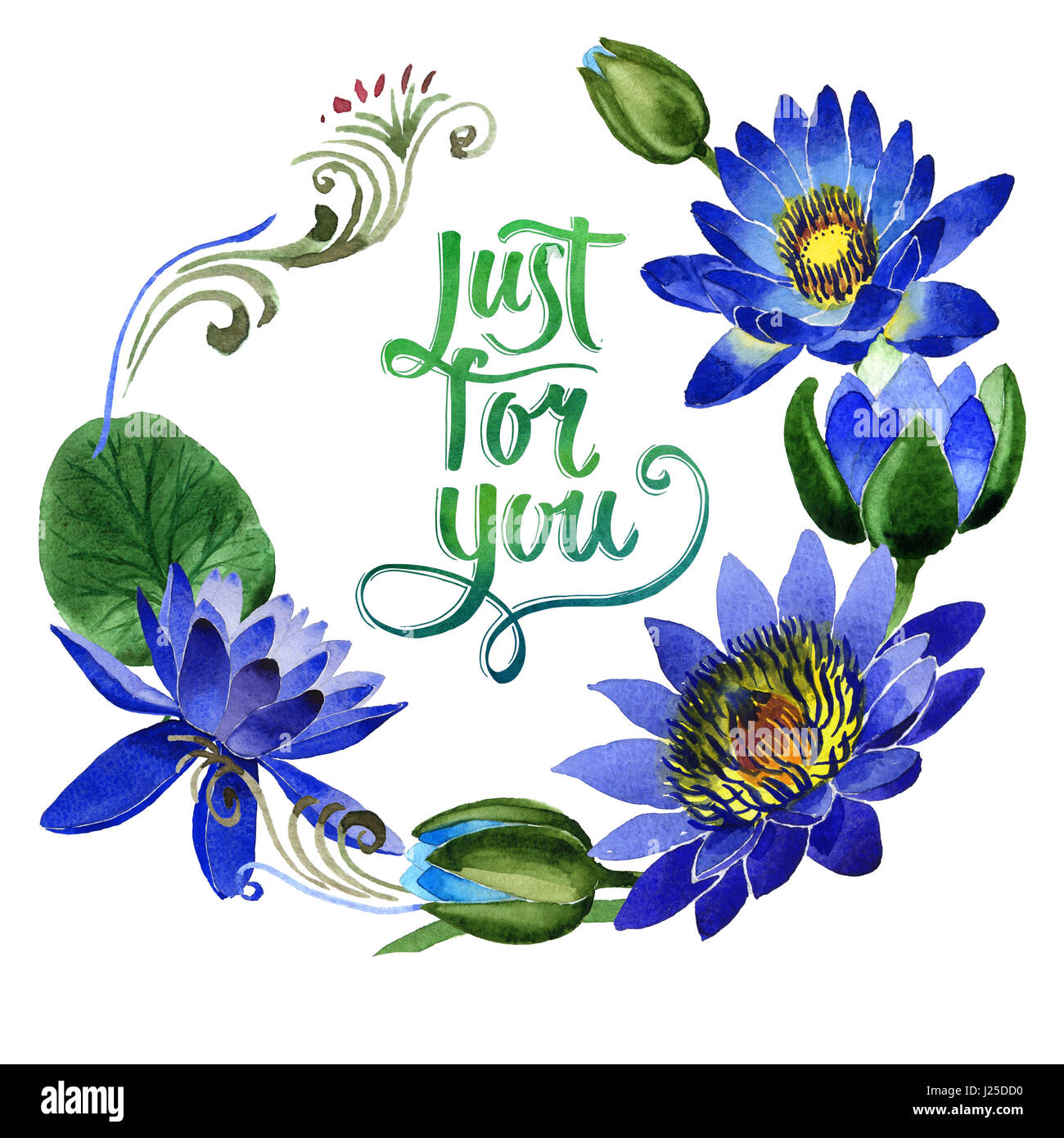 Wildflower blue lotus flower frame in a watercolor style isolated. Full ...