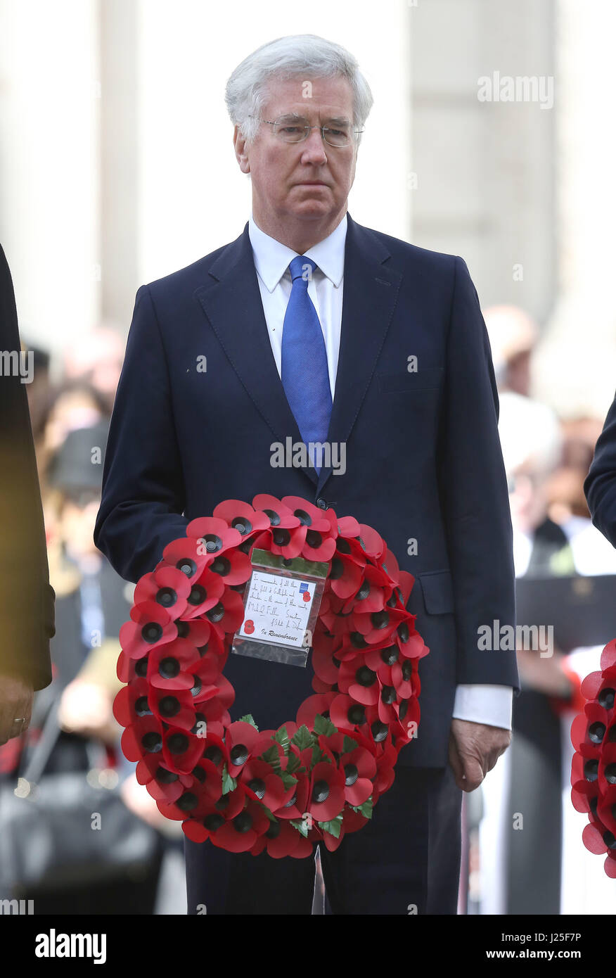 Defence Secretary Sir Michael Fallon prepares to lay wreaths at the ...