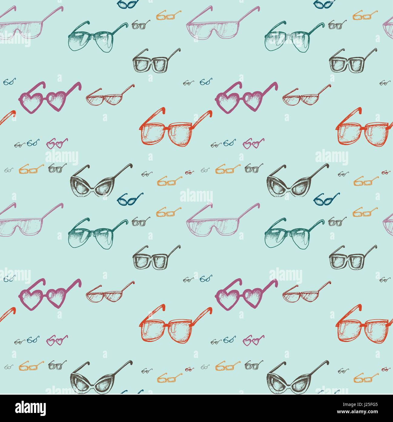 Different glasses types seamless pattern, hand drawn doodle style ...