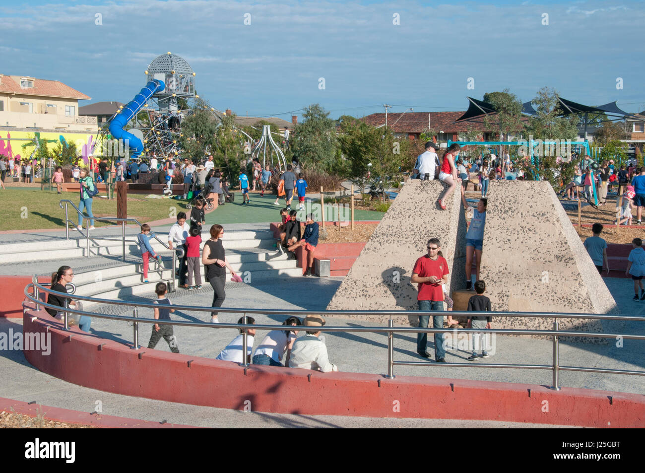 Weekend crowds patronising a newly-opened playground at Booran Reserve ...