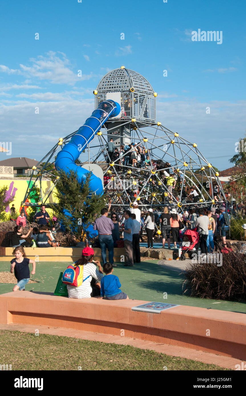 Weekend crowds patronising a newly-opened playground at Booran Reserve ...