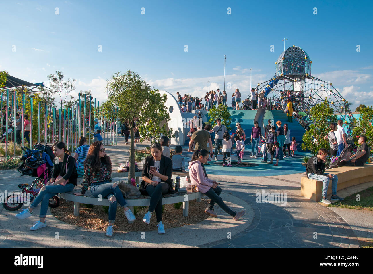 Weekend crowds patronising a newly-opened playground at Booran Reserve ...