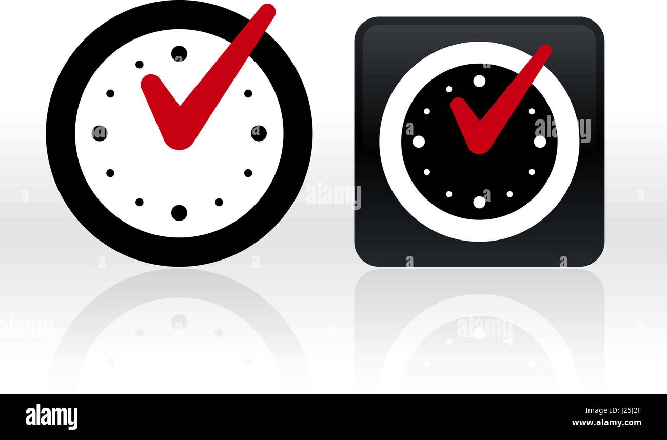 Round and square clocks with check mark on white background. Vector ...