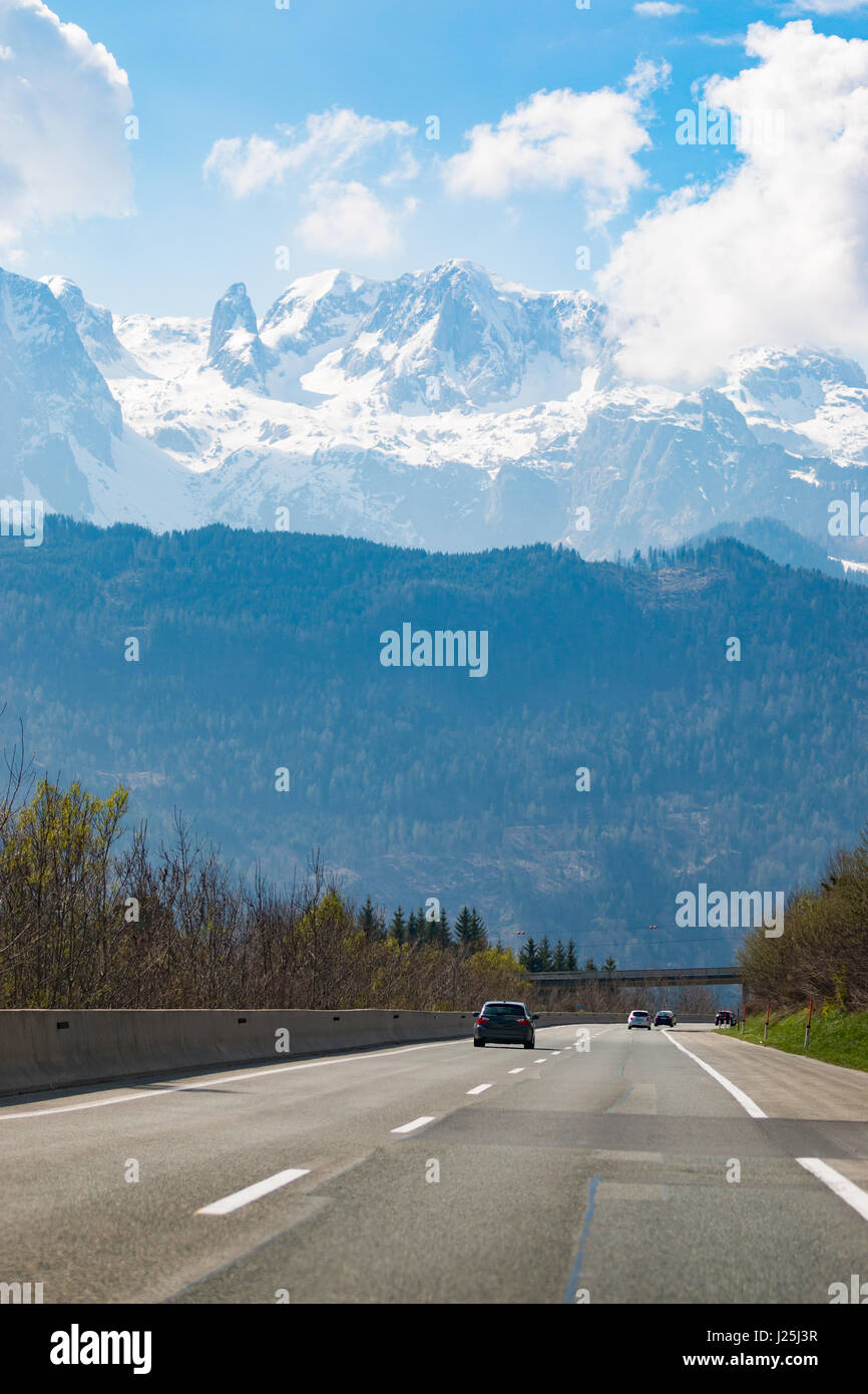 European Highway and view on Alps, Mountains in Austria Stock Photo - Alamy