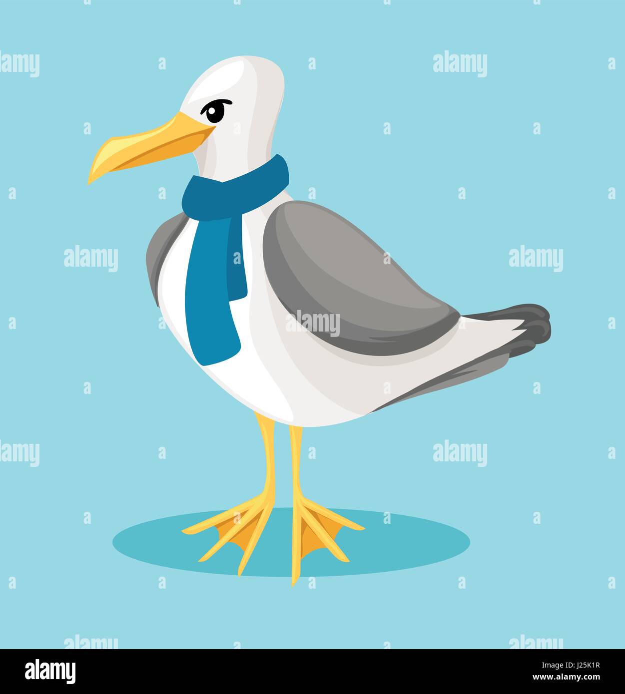 Seagull on a blue background in cartoon style sea, ocean bird in a ...
