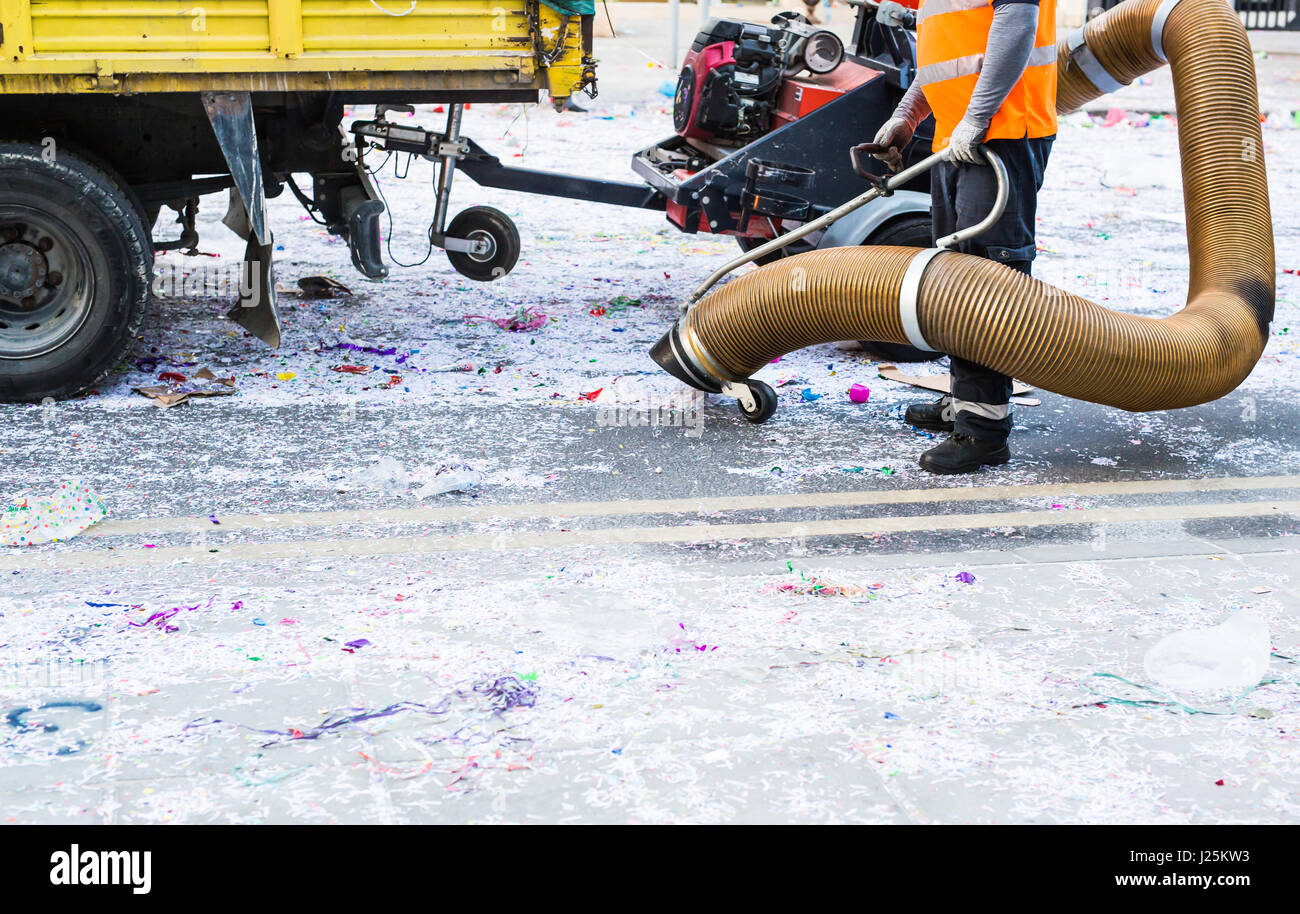 Street cleaner with industrial vacuum cleaner. Municipal cleaning ...