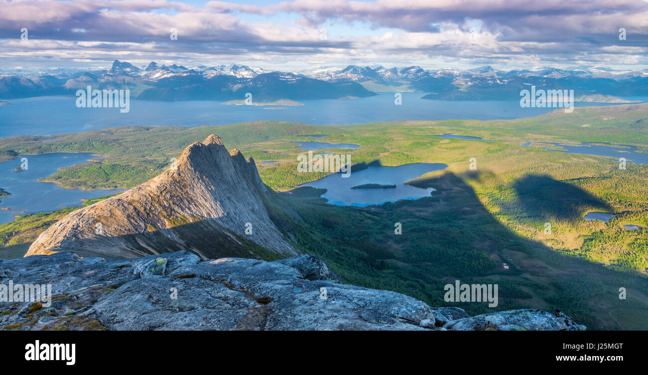 Lofoten Islands, Norway - A sharp ridge illuminated by the midnight sun ...