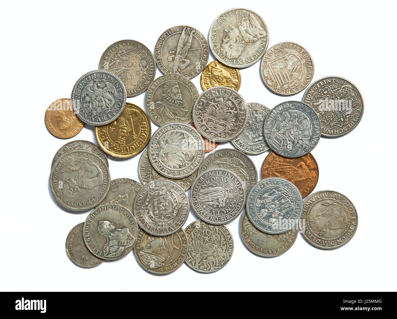 Collection of the medieval coins on the white background Stock Photo ...