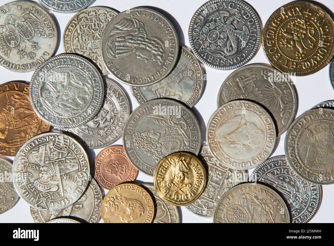 Collection of the medieval coins on the white background Stock Photo ...