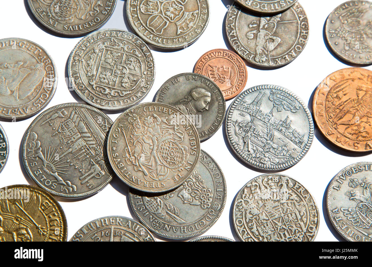Collection of the medieval coins on the white background Stock Photo ...