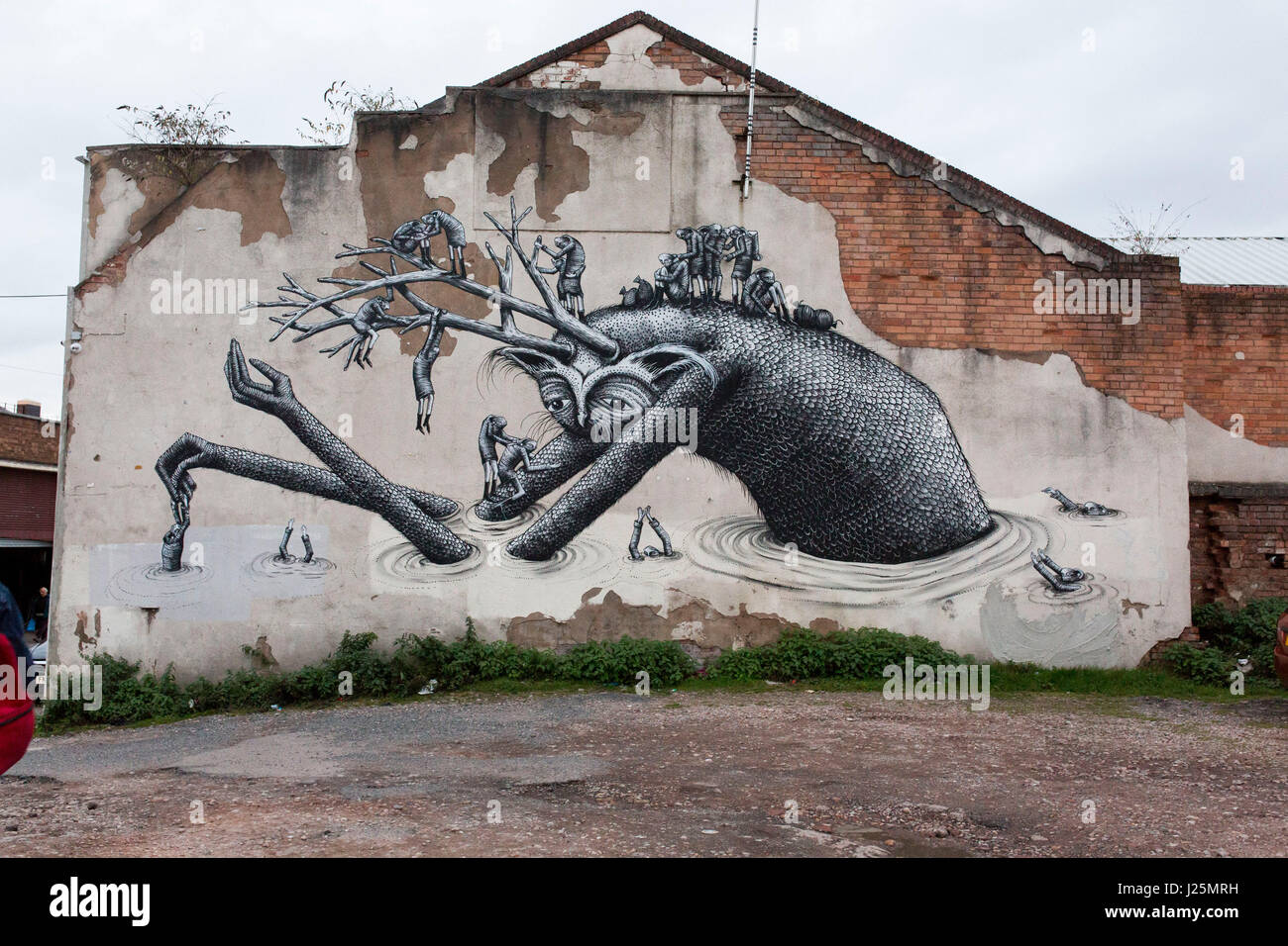 Street art mural on side of wall in central Birmingham Stock Photo - Alamy