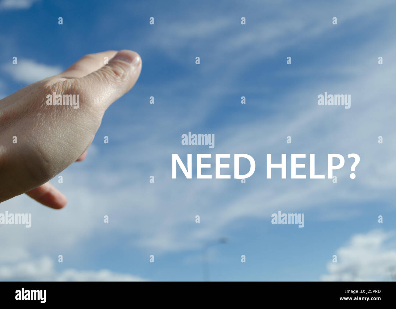 Hand reaching for sky need help concept Stock Photo - Alamy