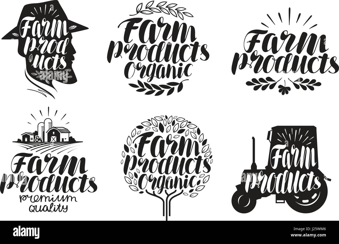 Farm products, lettering. Agriculture, farming label or logo ...