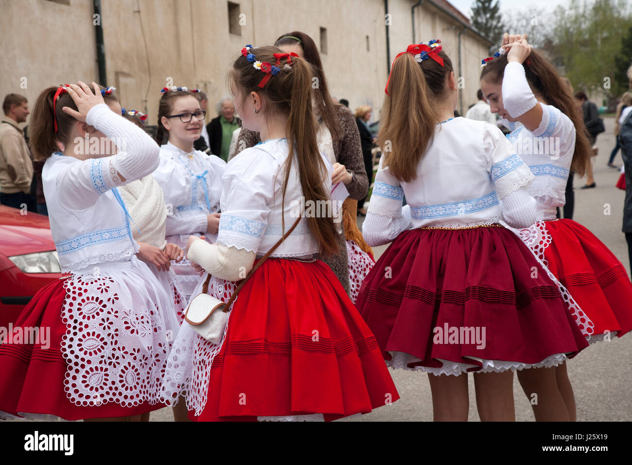 Girls get ready at a traditional Spring festival in Moravia, Czech ...