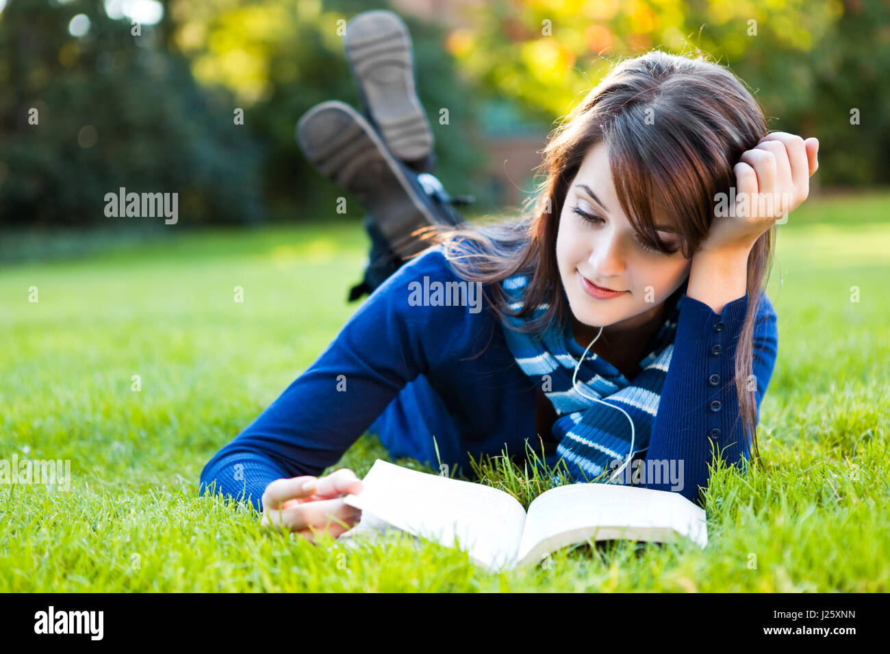 A portrait of a mixed race college student studying at campus Stock ...