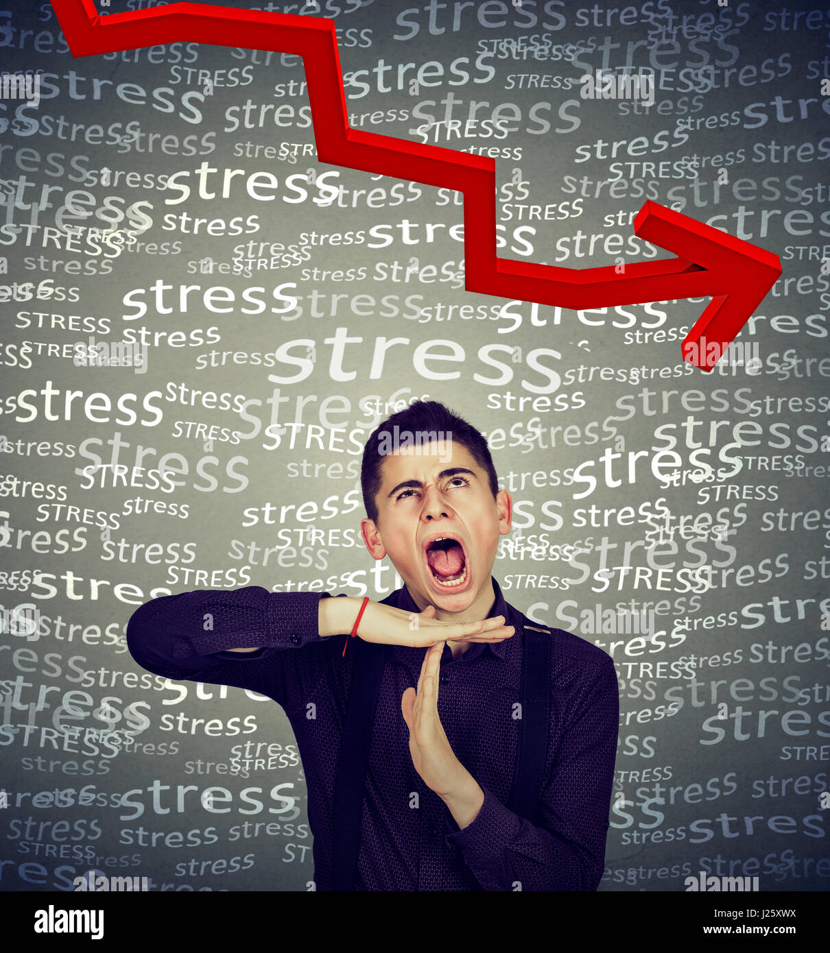 Man showing time out hand gesture, frustrated screaming to stop bring ...