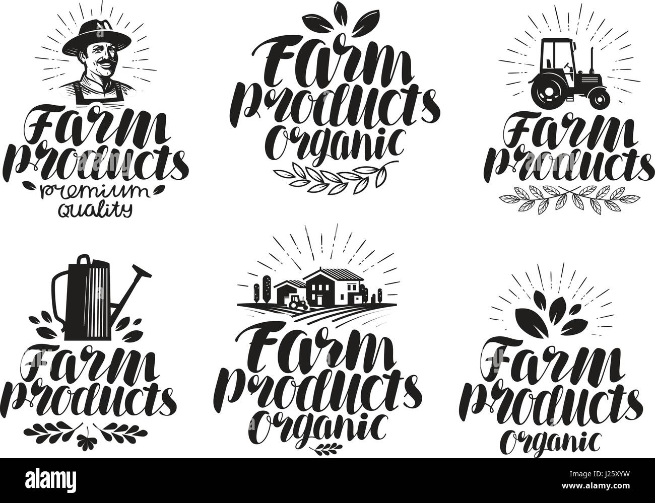Farm products, label set. Farming, agriculture icon or symbol ...