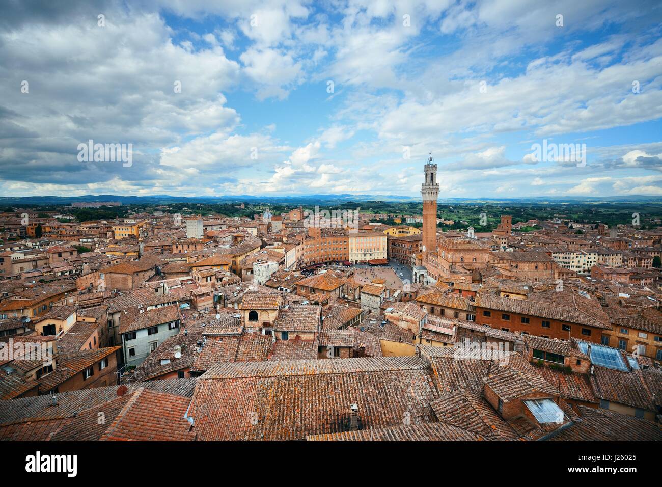 Medieval town Siena skyline view with historic buildings and Town Hall ...