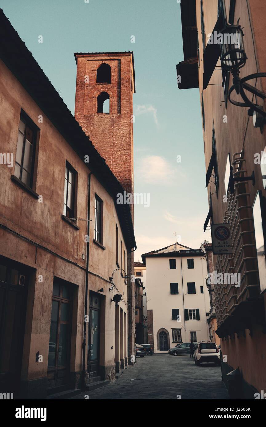 Lucca street view with bell tower in Italy Stock Photo - Alamy