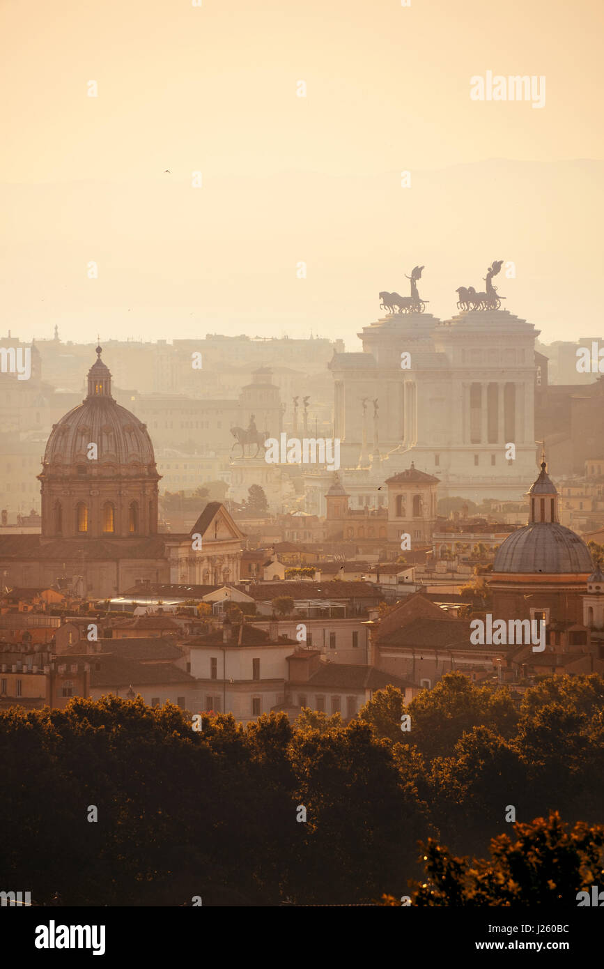 Rome rooftop view at sunrise silhouette with ancient architecture in ...