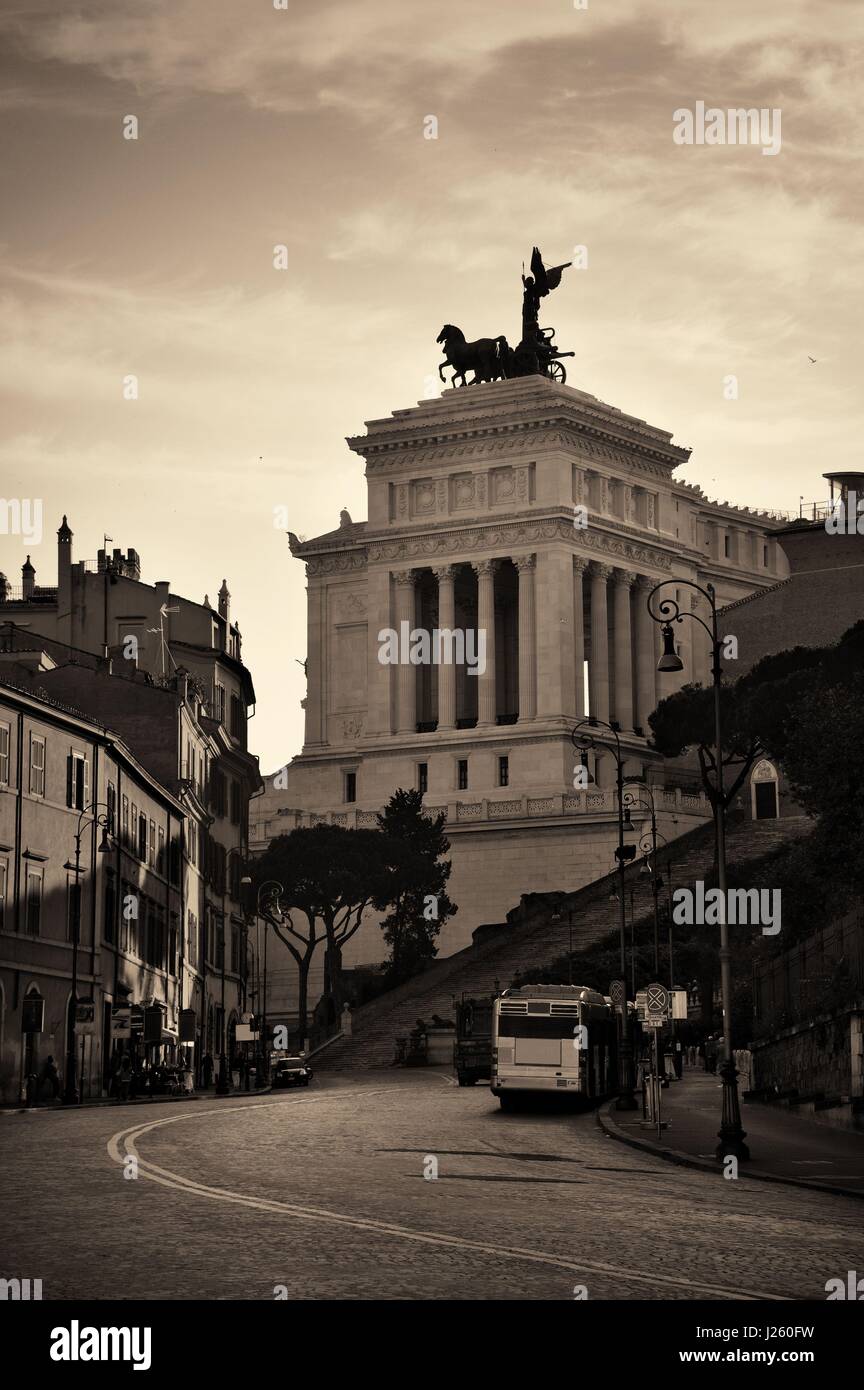 Street view with National Monument to Victor Emmanuel II in Rome, Italy ...