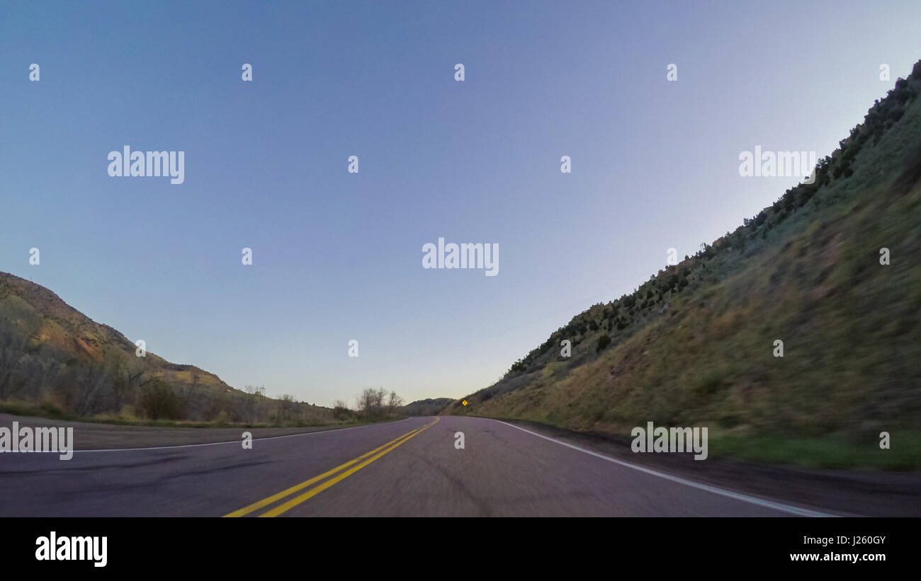 POV point of view - Drive to Red Rocks Amphitheatre at sunrise Stock ...