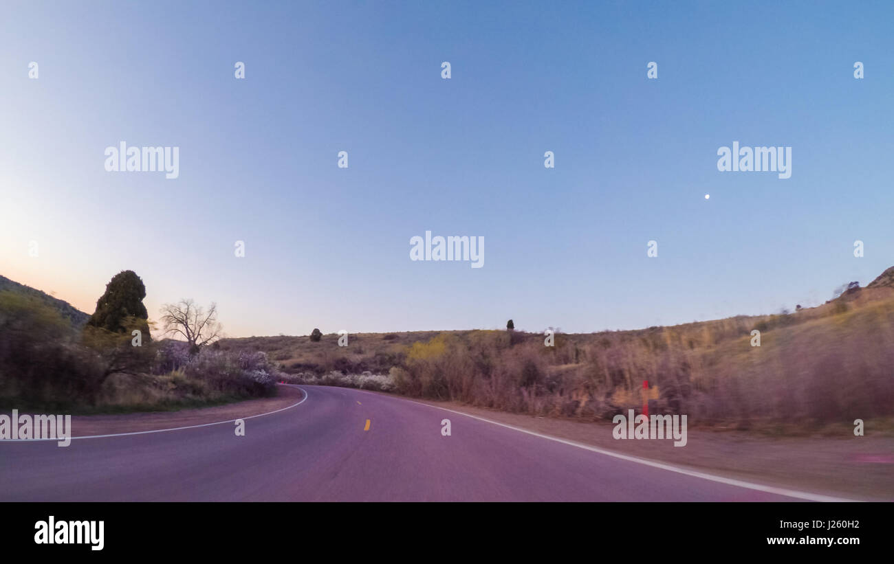 POV point of view - Drive to Red Rocks Amphitheatre at sunrise Stock ...