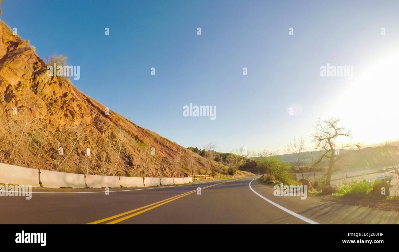 POV point of view - Drive to Red Rocks Amphitheatre at sunrise Stock ...