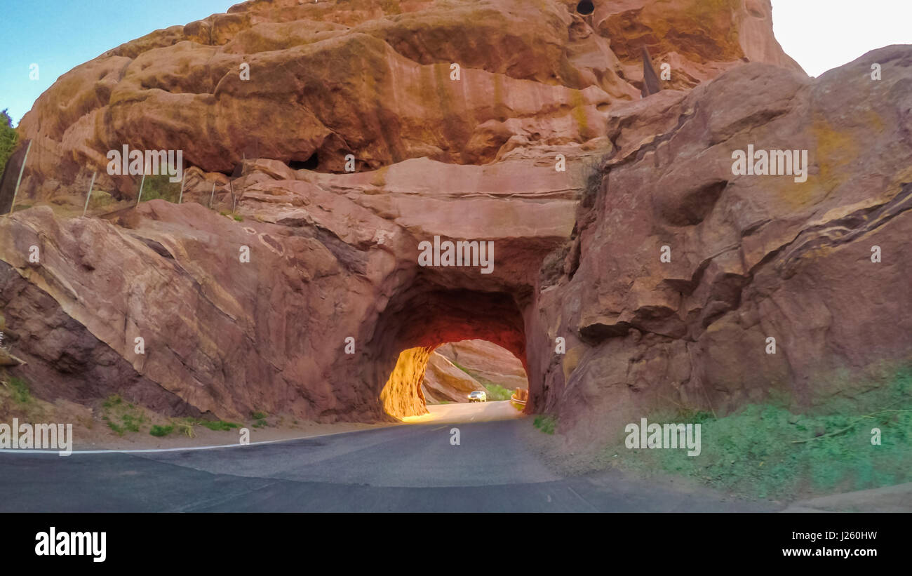 POV point of view - Drive to Red Rocks Amphitheatre at sunrise Stock ...