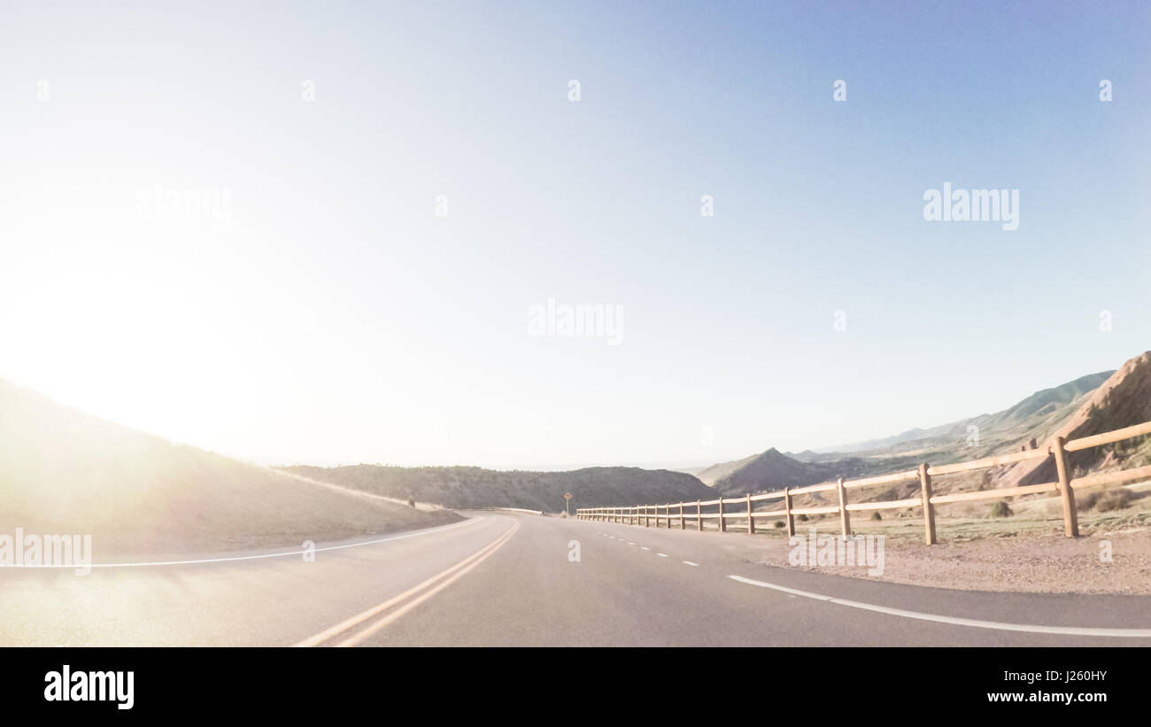 POV point of view - Drive to Red Rocks Amphitheatre at sunrise Stock ...