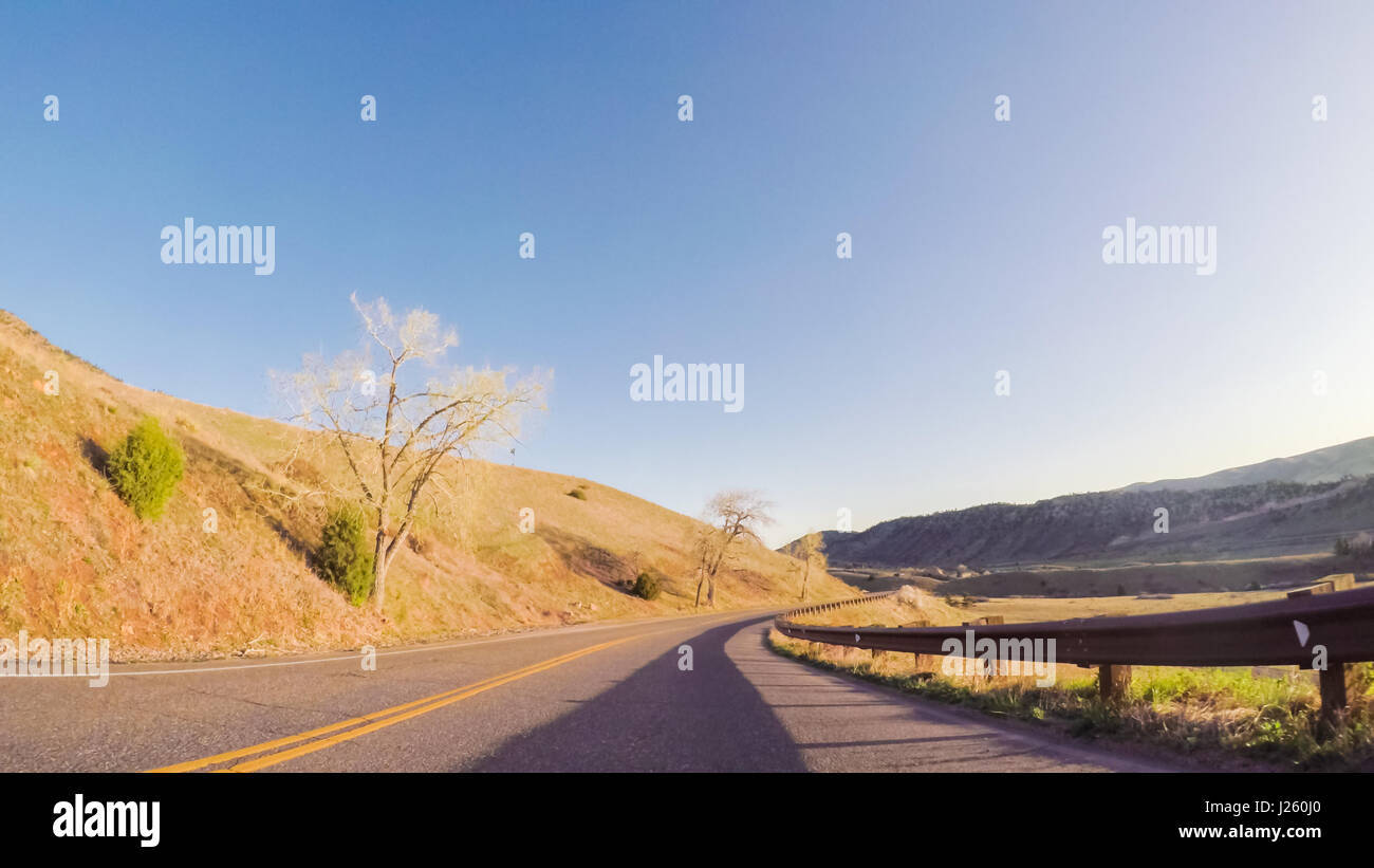 POV point of view - Drive to Red Rocks Amphitheatre at sunrise Stock ...