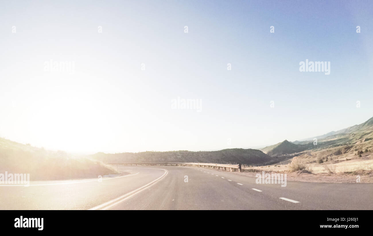 POV point of view - Drive to Red Rocks Amphitheatre at sunrise Stock ...