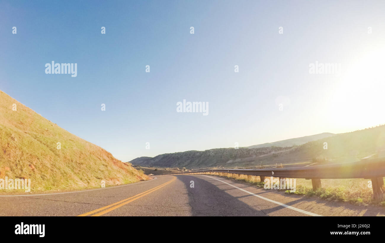 POV point of view - Drive to Red Rocks Amphitheatre at sunrise Stock ...