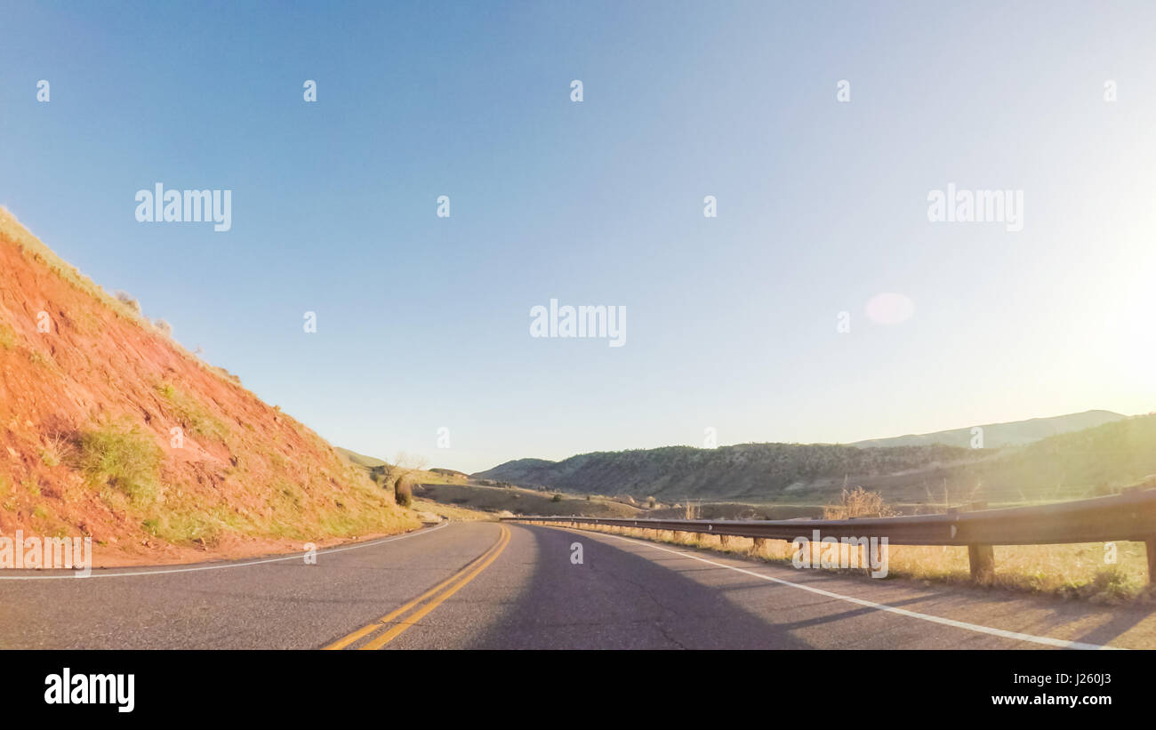 POV point of view - Drive to Red Rocks Amphitheatre at sunrise Stock ...