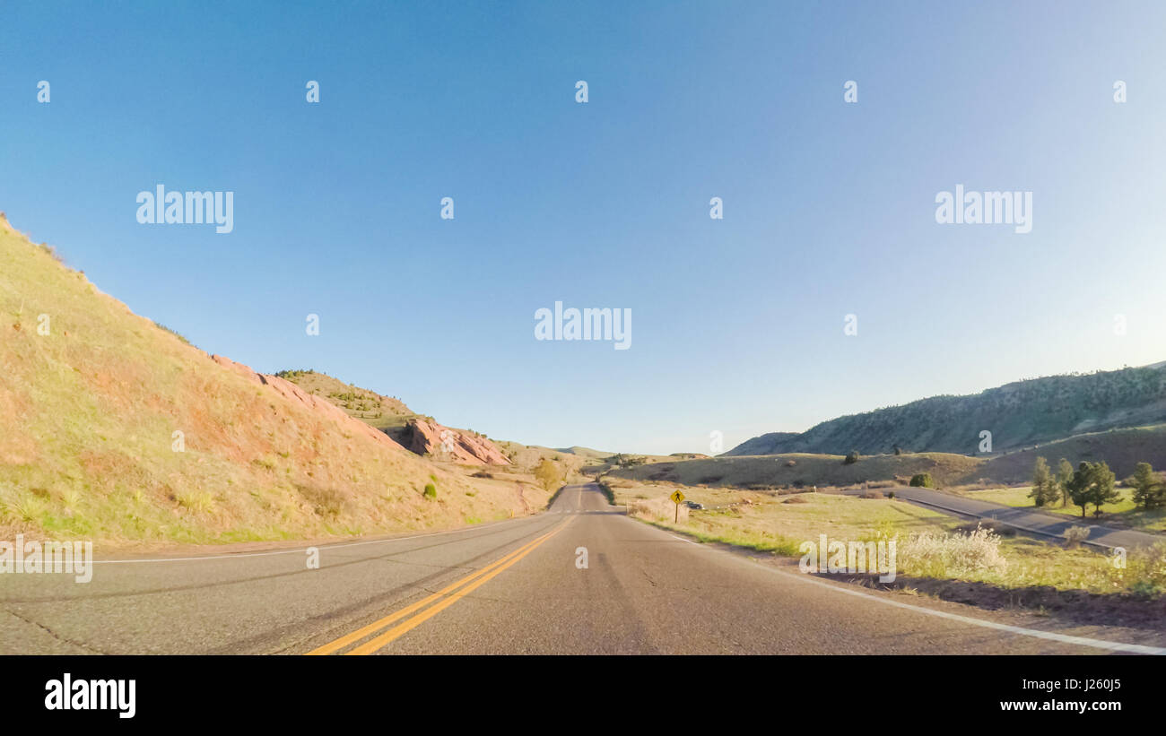 POV point of view - Drive to Red Rocks Amphitheatre at sunrise Stock ...