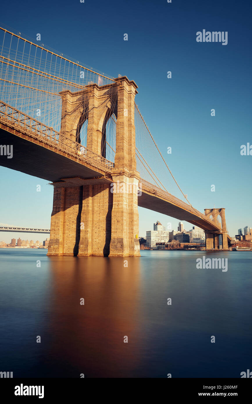 Brooklyn bridge at waterfront in downtown Manhattan New York City Stock ...