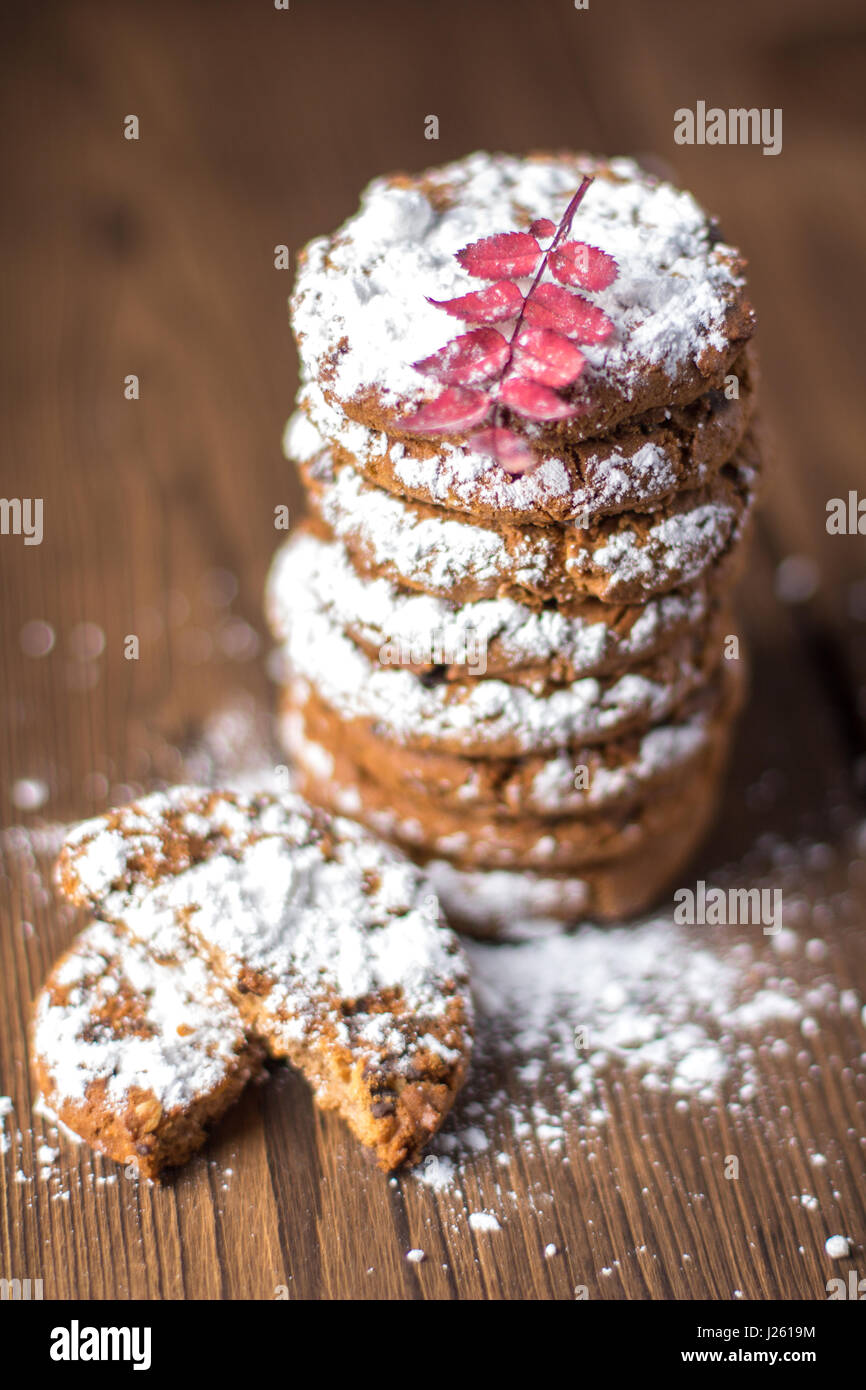 Stack of sugar cookies on a wooden background Stock Photo - Alamy