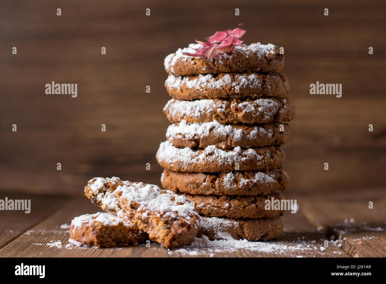 Stack of sugar cookies on a wooden background Stock Photo - Alamy
