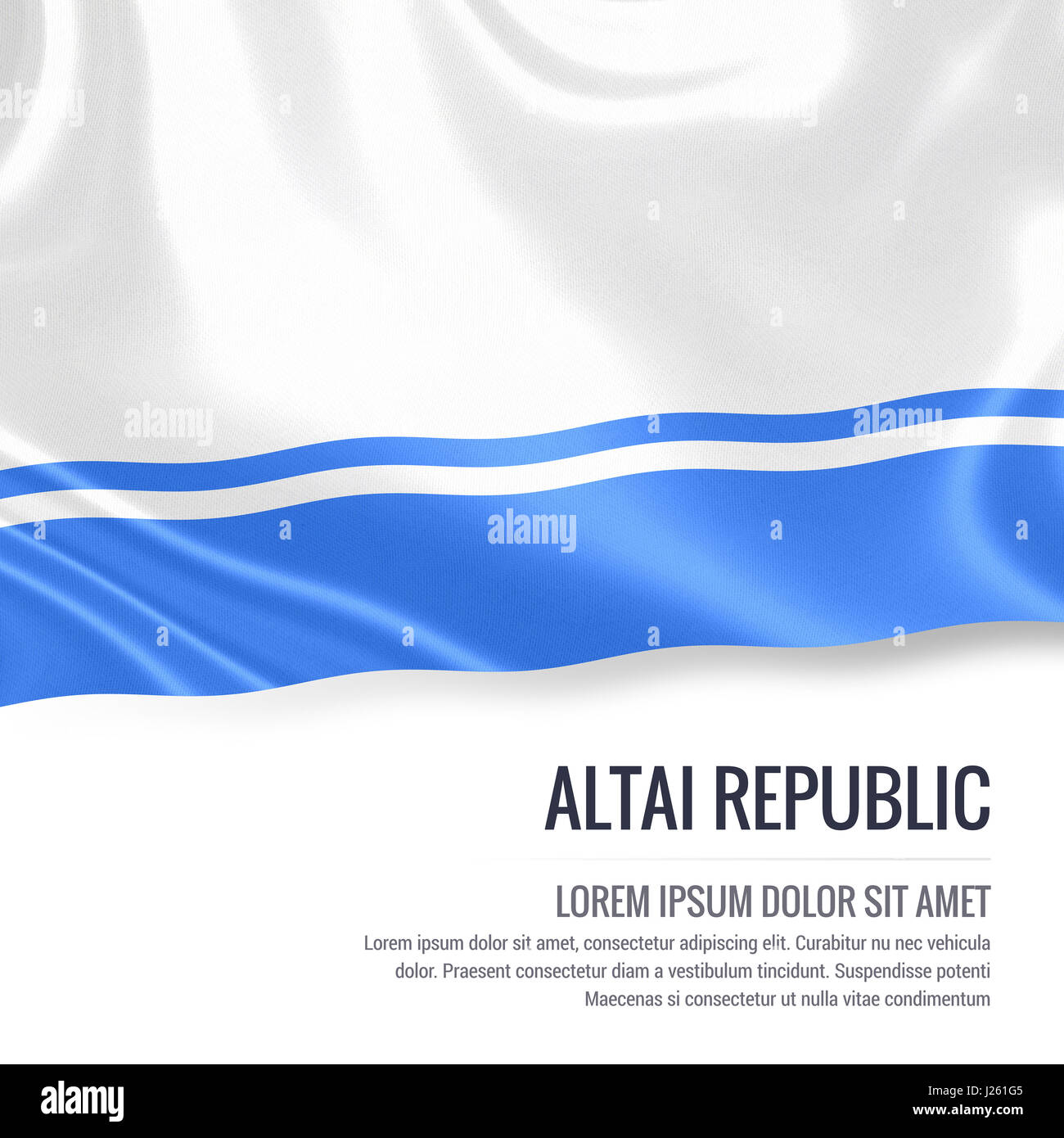 Altai Republic flag. Silky flag of Altai Republic waving on an isolated ...