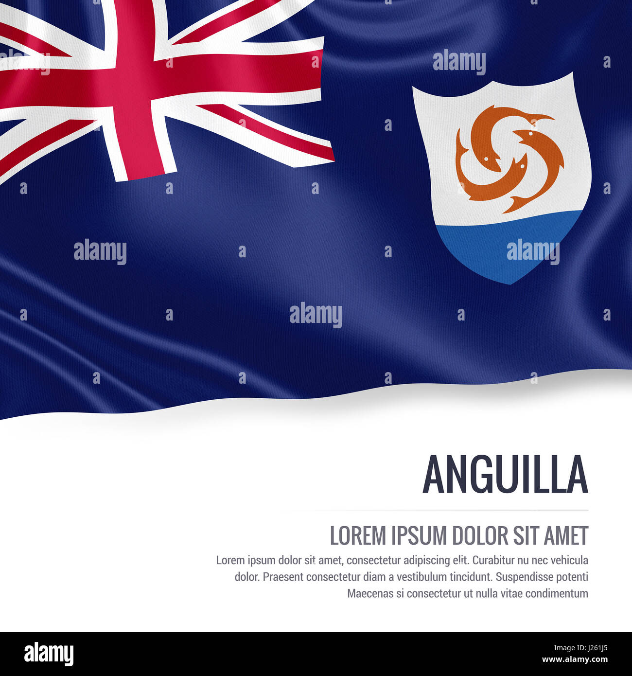 Anguilla flag. Silky flag of Anguilla waving on an isolated white ...