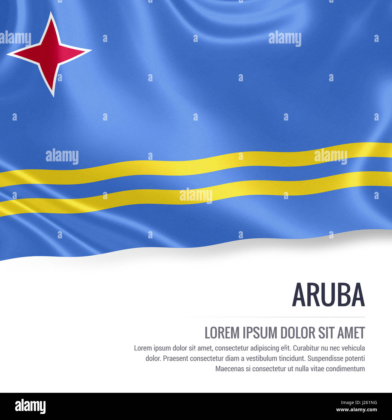 Aruba flag. Silky flag of Aruba waving on an isolated white background ...