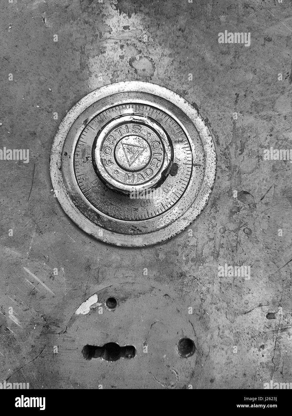 blown safe front with drill marks Stock Photo - Alamy