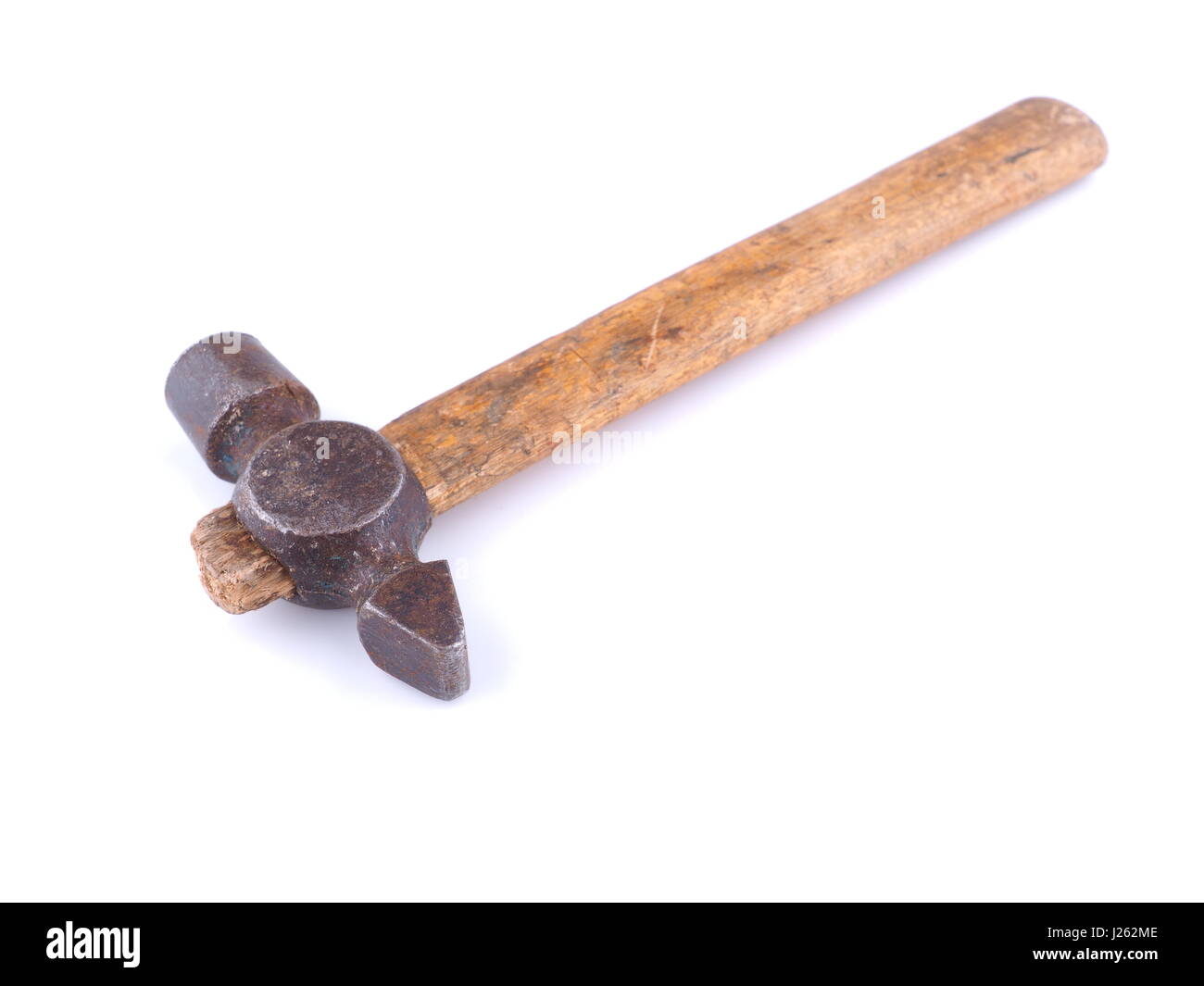 Old hammer with a wooden handle on a white background Stock Photo - Alamy
