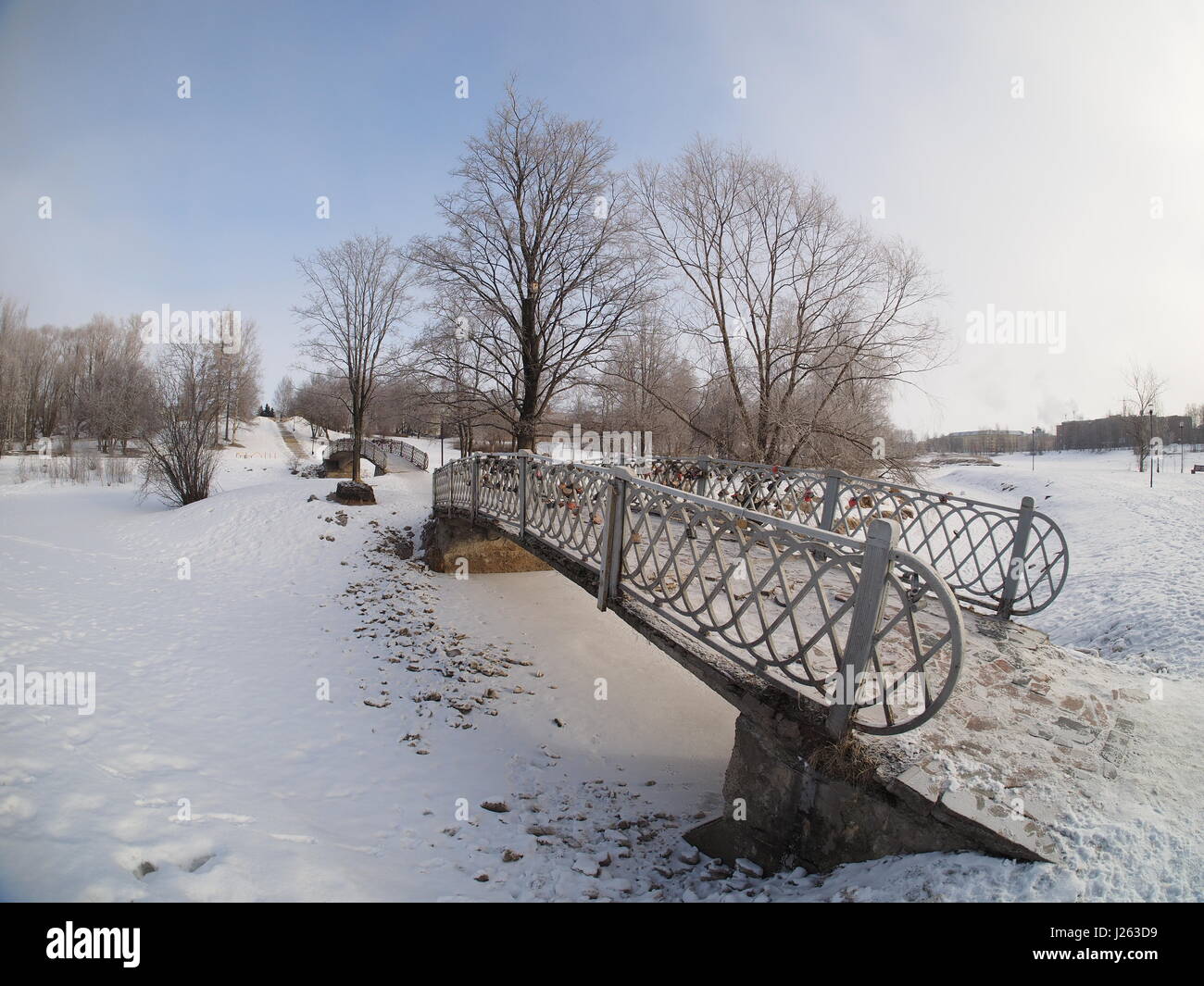 Bridges across the river in winter Stock Photo - Alamy