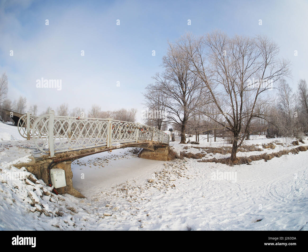 Bridges across the river in winter Stock Photo - Alamy
