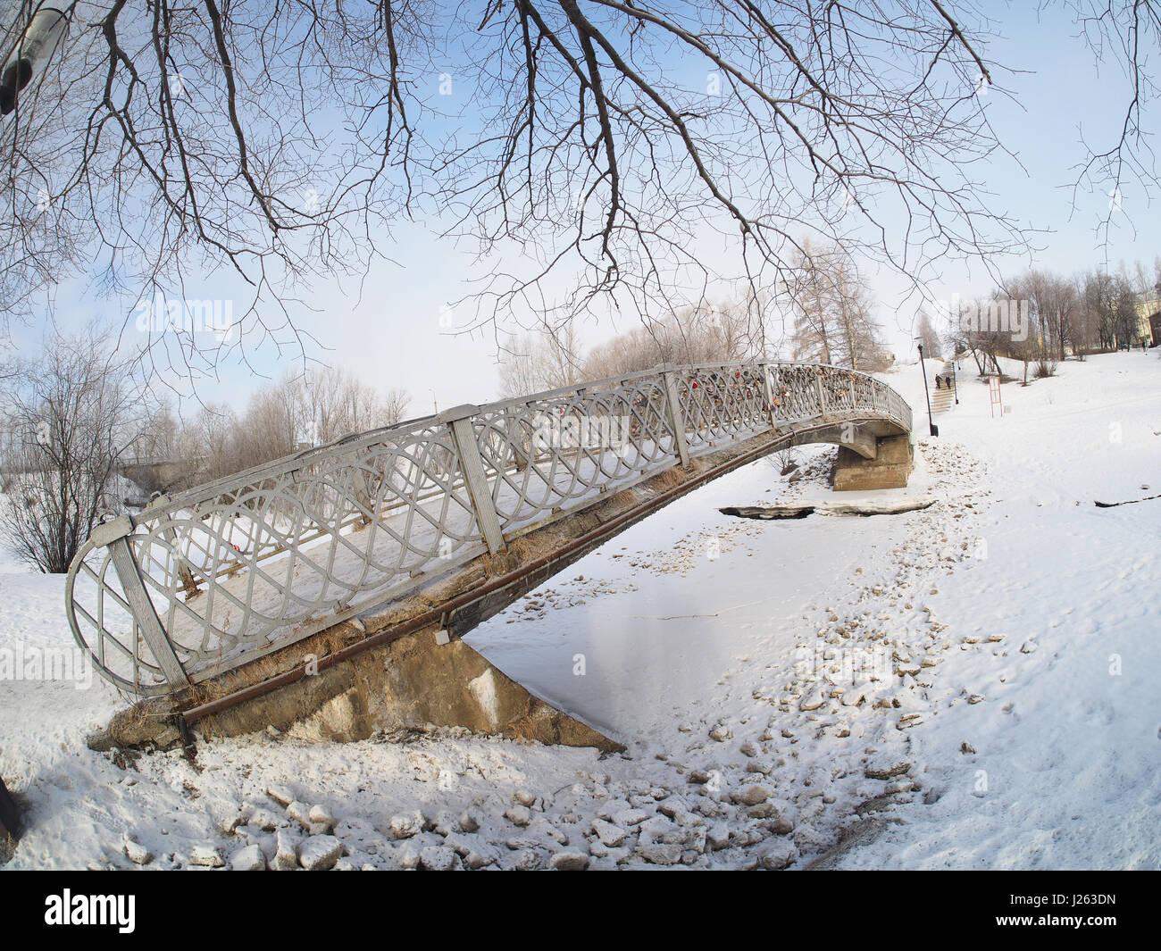 Bridges across the river in winter Stock Photo - Alamy