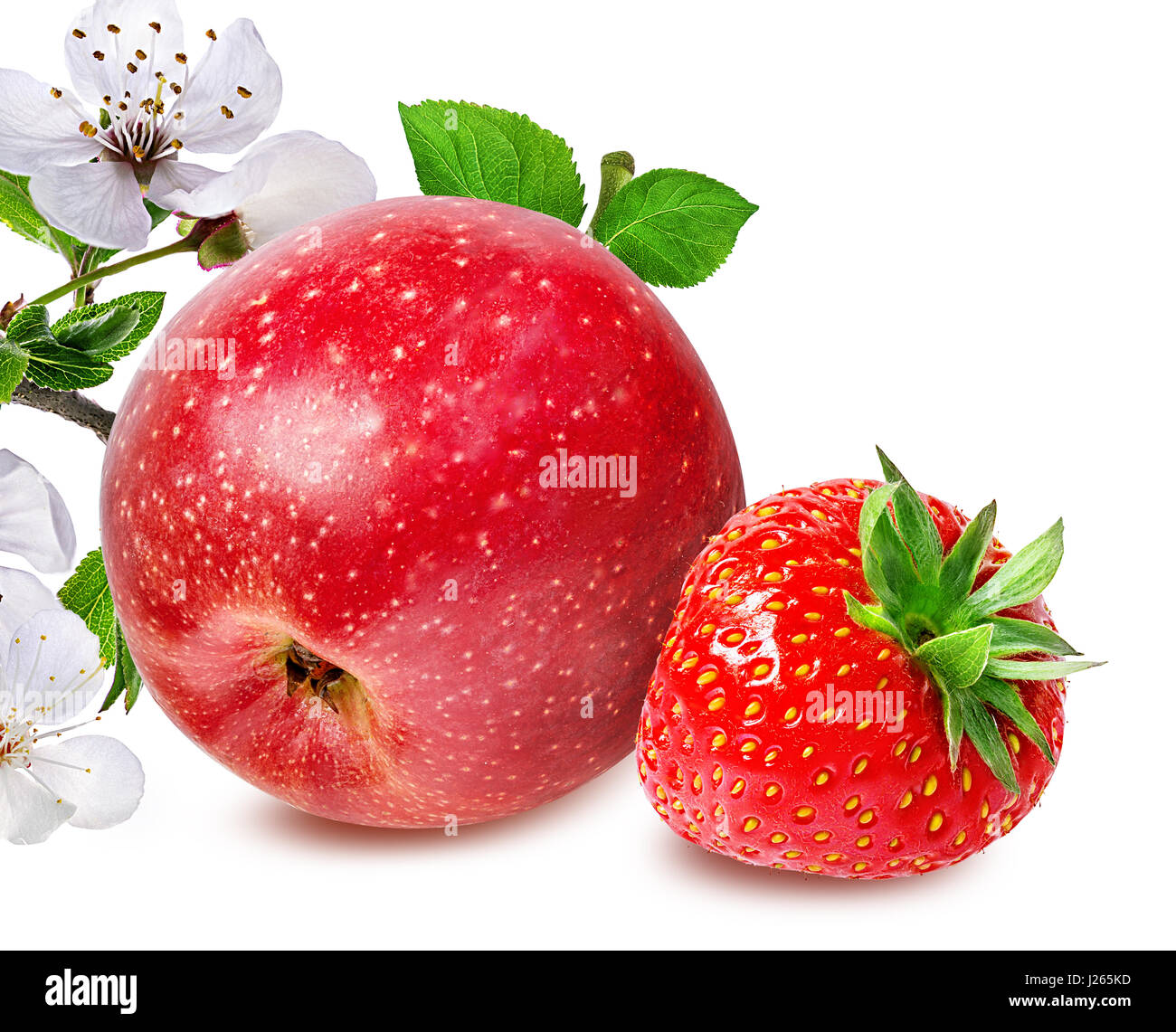 Strawberry and apples with flowers isolated on white background Stock ...