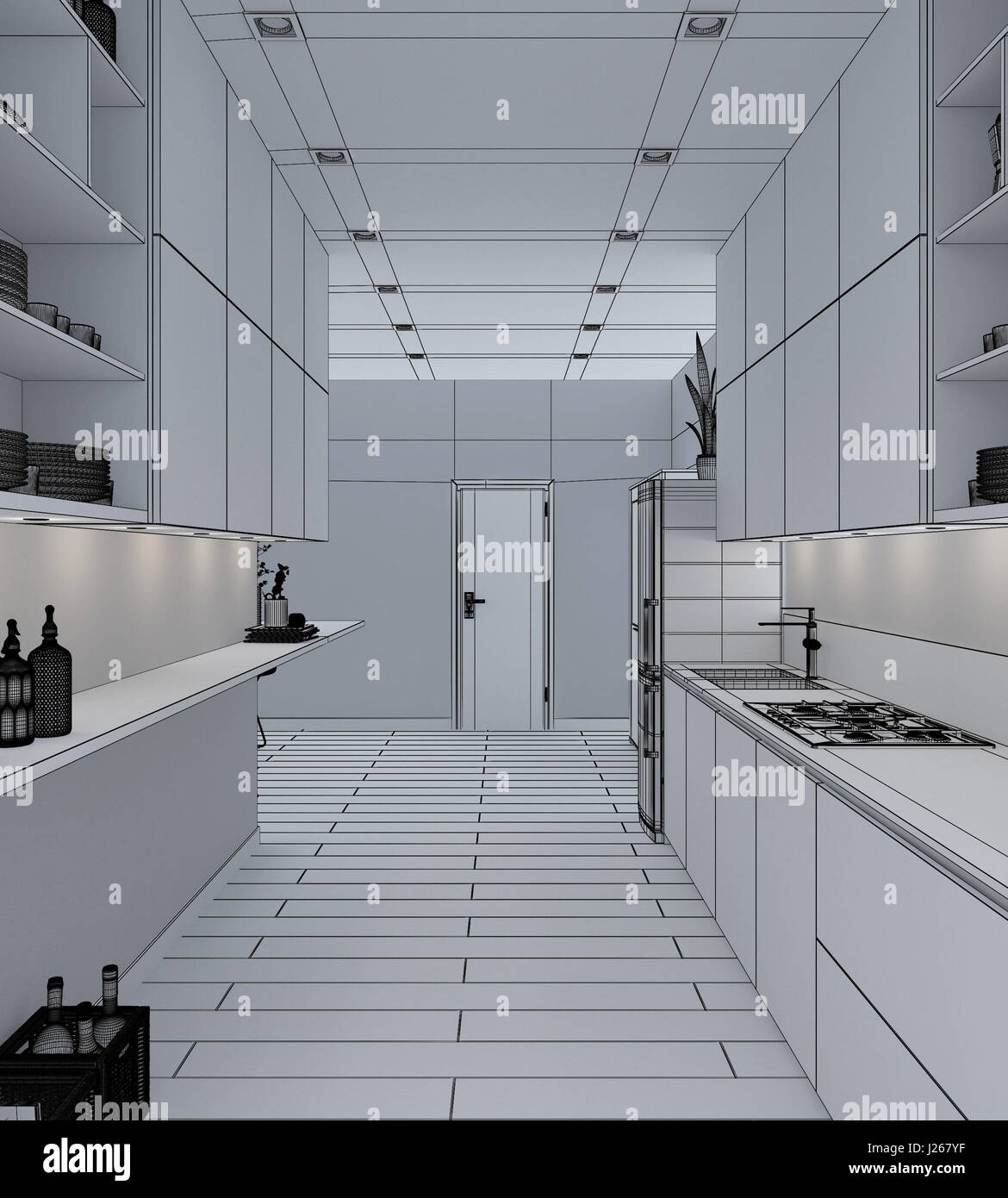 3D Interior rendering of an open space Apartment Stock Photo - Alamy