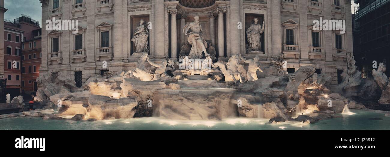 Trevi Fountain closeup panorama with Baroque style as the famous ...